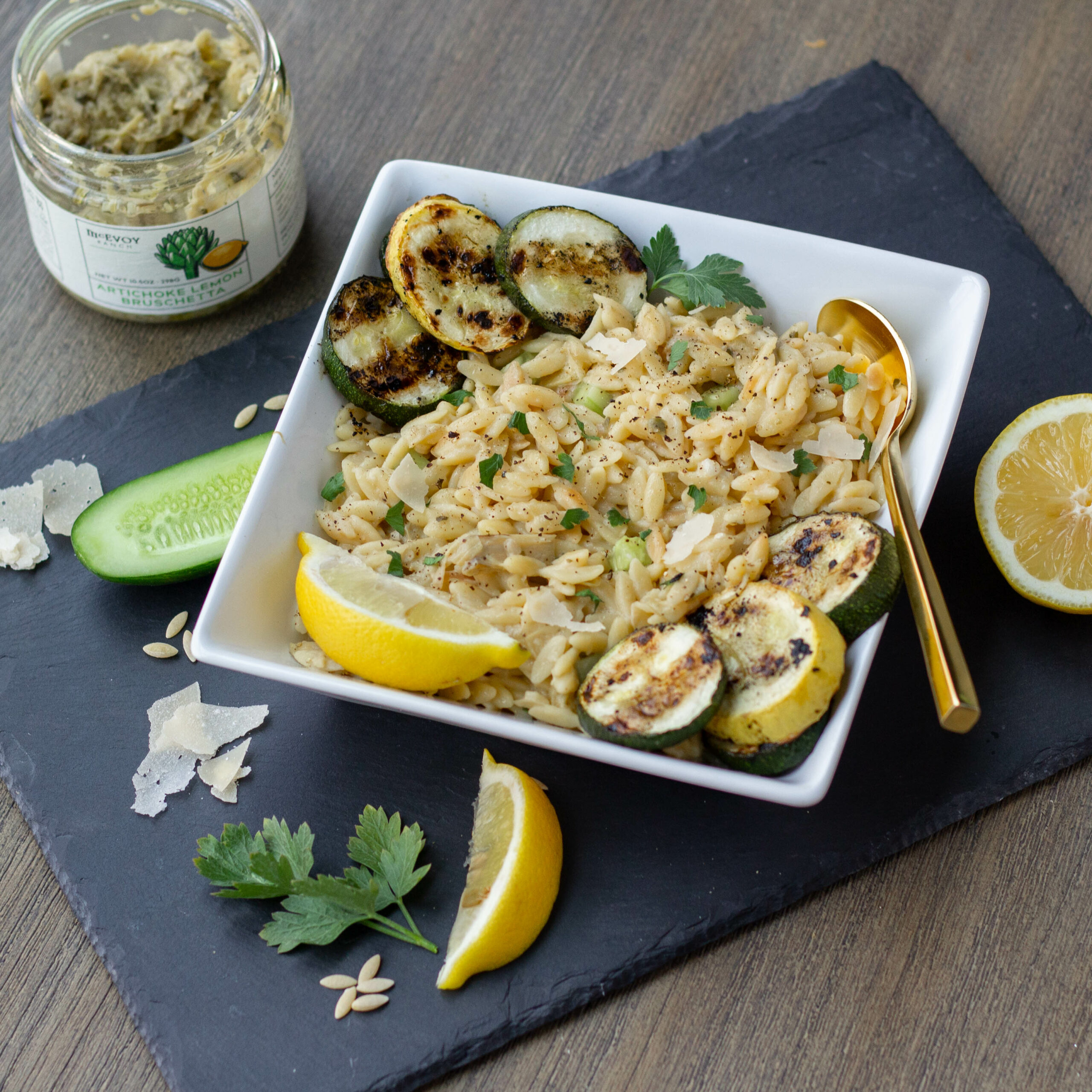 Make It Snappy: Lemon Artichoke Orzo with Grilled Zucchini - Chapelboro.com