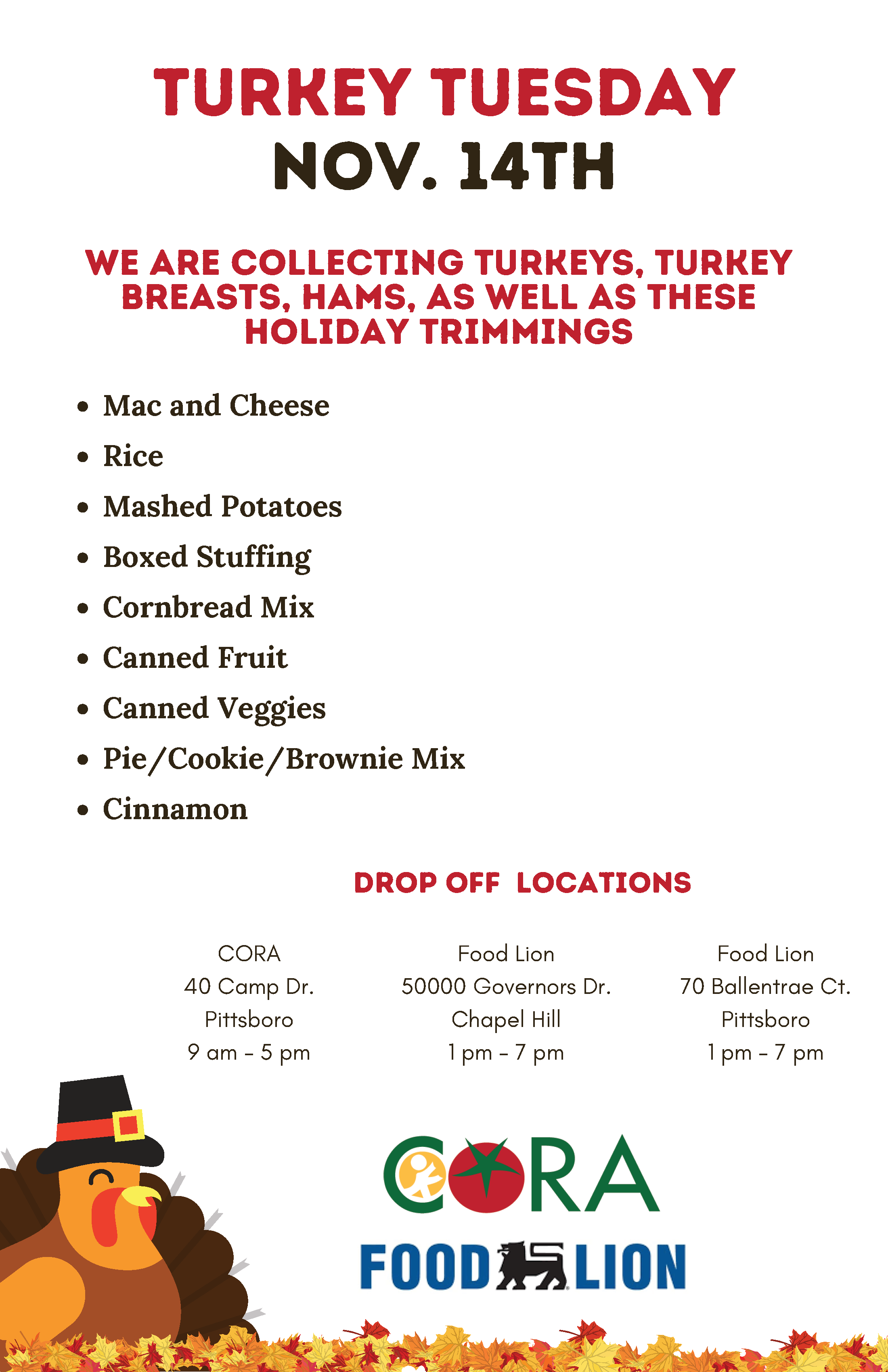 Turkey Tuesday Supporting CORA Food Pantry - Chapelboro.com