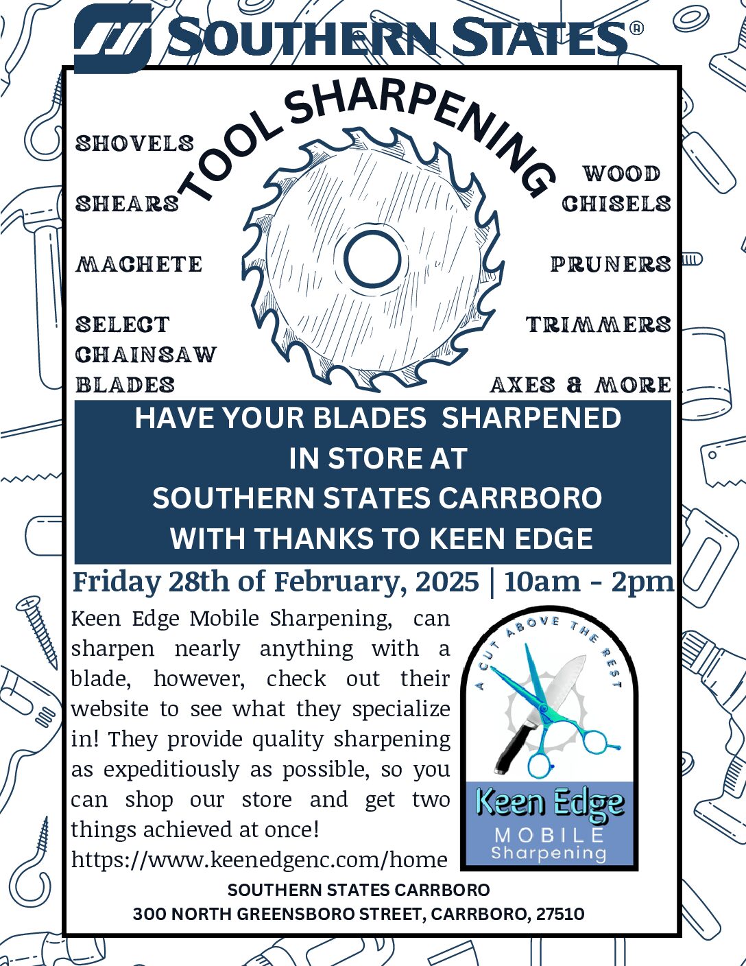 Tool Sharpening with KEEN EDGE at Southern States Carrboro - Chapelboro.com