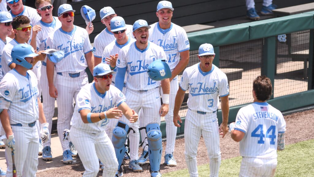 luke stevenson unc baseball dugout homer celebration arizona 060625 ...